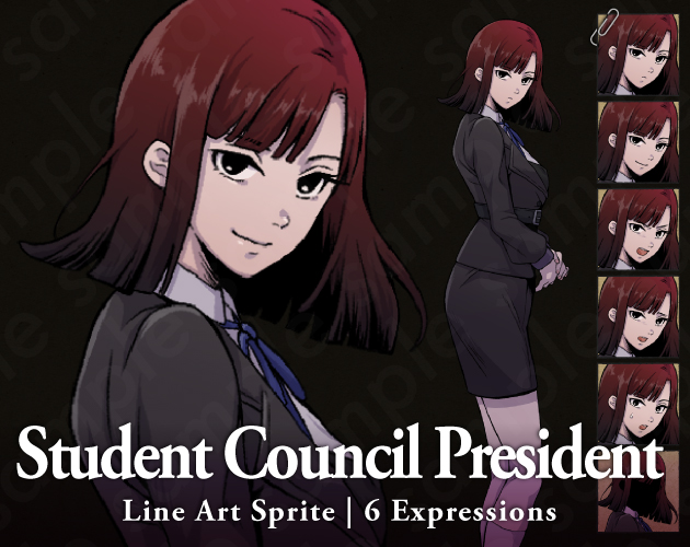 [Line Art Character Sprite] Intelligent Student Council President – Red ...