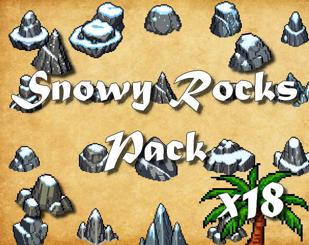 18 Snowy Rocks --- Pixel Art Snowy Rock Pack by PixiePirat