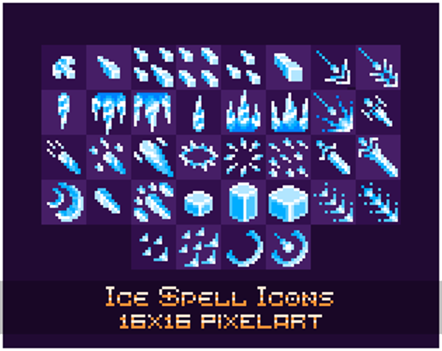 Ice Spell Icons 16x16 Pixelart by ELV Games