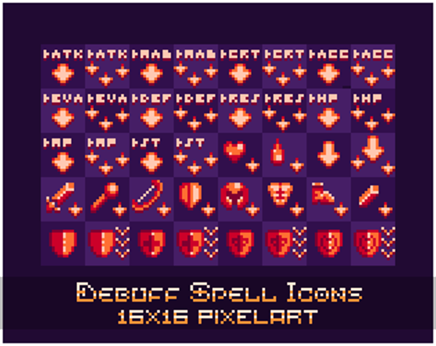 Debuff Spell Icons 16x16 Pixelart by ELV Games