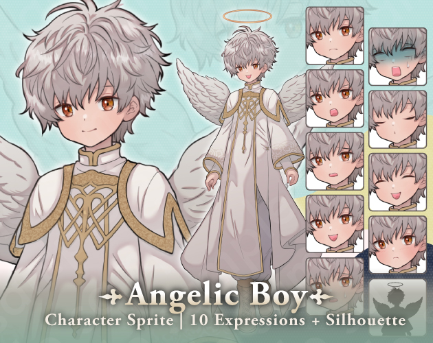 [Fantasy Character Sprite] Angelic Boy – White-Haired Celestial with 10 ...