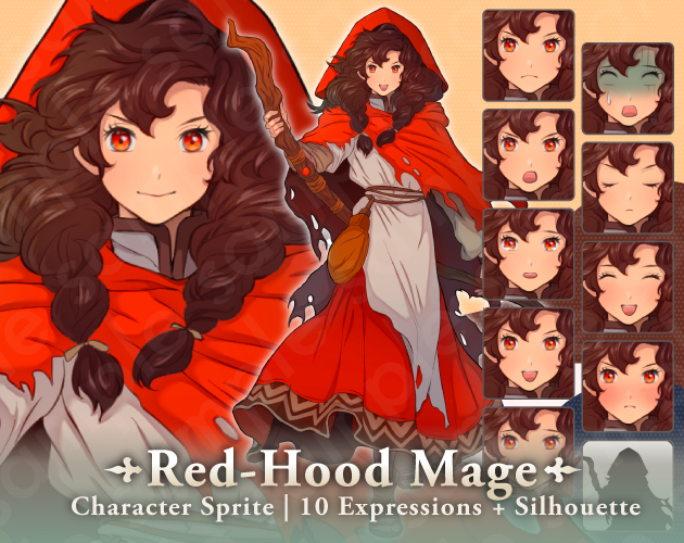[Fantasy Character Sprite] Red-Hooded Mage Girl – Brown-Haired ...