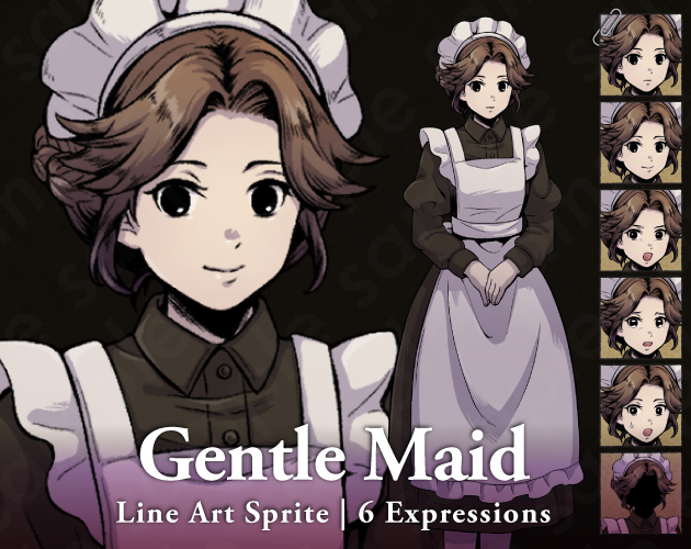 [Line Art Character Sprite] Gentle Brown-Haired Maid – Western Mansion ...