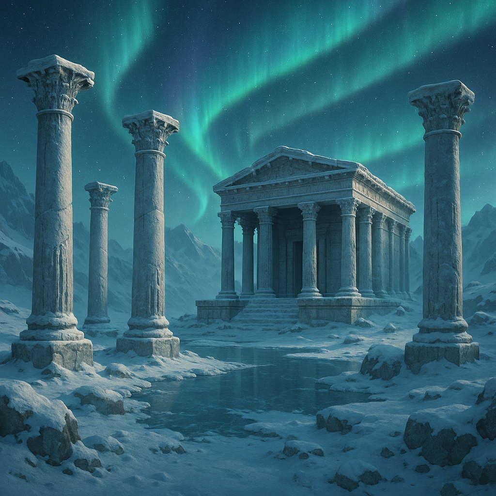 Frozen Aurora Temple in the Glacial Peaks by Mustafa's 4K Art Vault