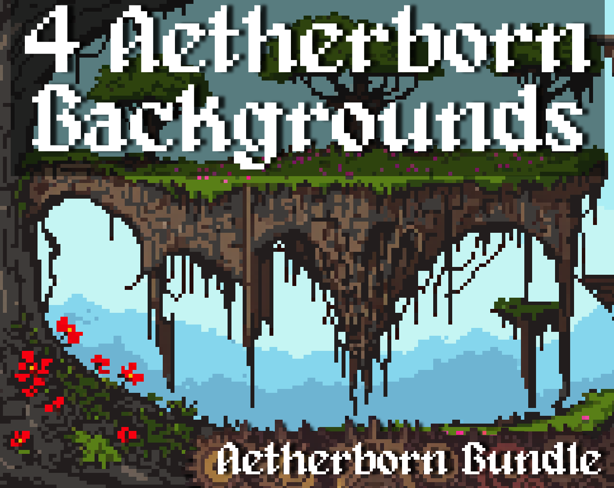 4 Aetherborn Backgrounds – Pixel Art Sky Islands, Ruins & Steampunk City by CaptainSkolot