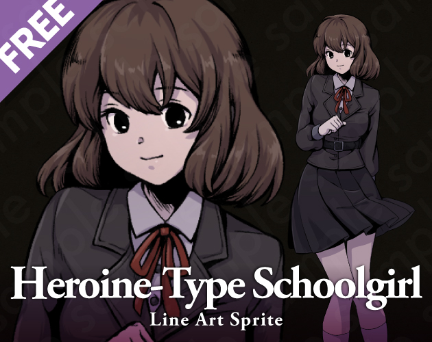 [Free Line Art Sprite] Cheerful High School Girl – Smiling Expression ...