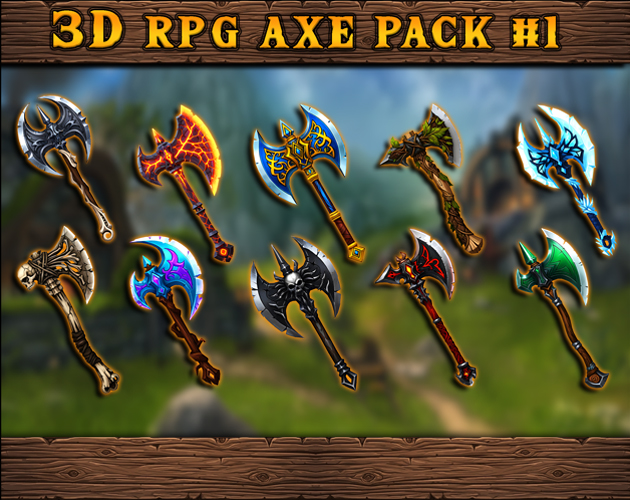 10 RPG Axe Models Pack - Fantasy Battle Axes 3D Asset Set by Normal Craft