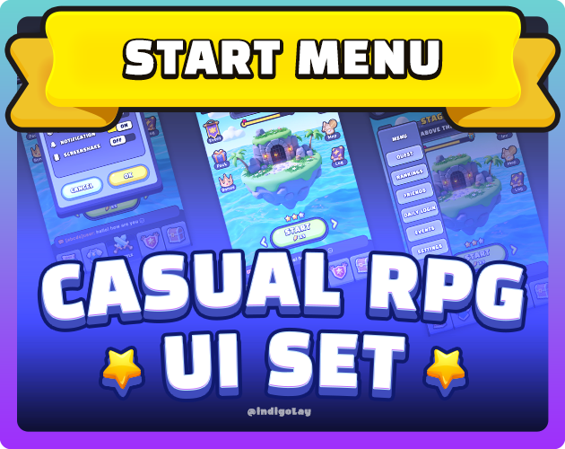 Casual RPG UI Kit – Game Start Menu Pack by IndigoLay