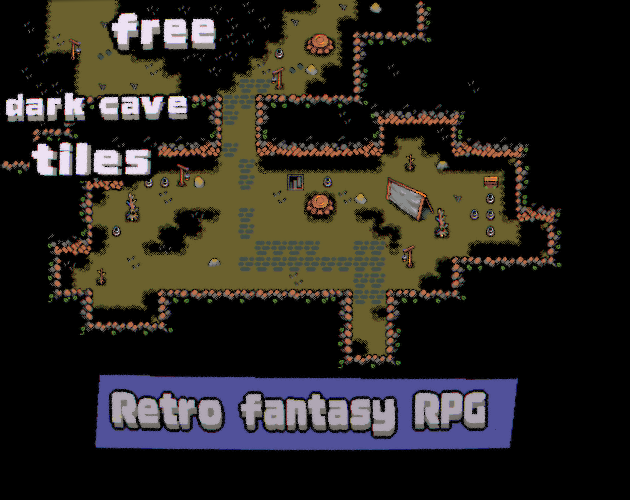 Retro fantasy RPG dark cave tiles by Wabby Wabbo