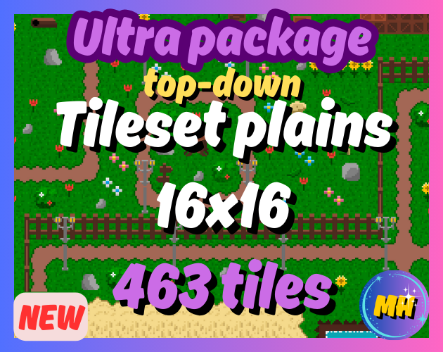 Plain tileset - 16x16 with 483 tiles - top down style (Ultra package ...
