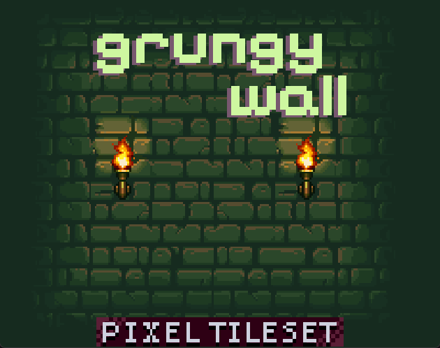 Grungy Dungeon Tileset #1: Walls w/ Torch Animation [32x32] by Hypnobius