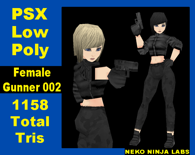 PSX Low Poly Character - Female Gunner 002 - Game Ready by Neko Ninja Labs