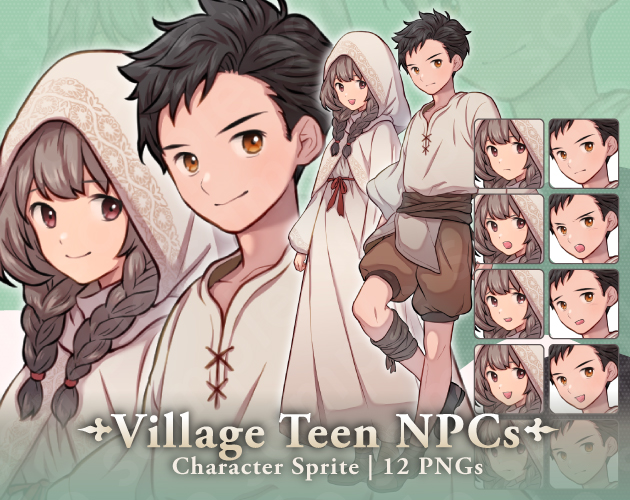 [Fantasy Character Sprite] Village Mob Teens – Boy & Girl NPC Set | PNG ...