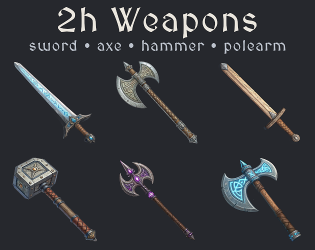 40 Two-Handed Weapon Icons // Fantasy Style // PNG 512x512 by The ...