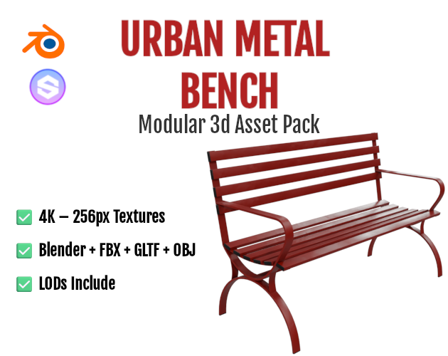 Urban Metal Bench – Modular 3D Asset Pack (Multiple Resolutions + LODs ...
