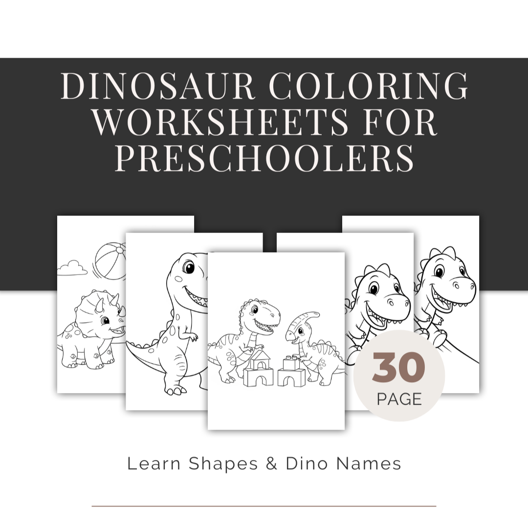 Dinosaur Coloring Worksheets for Preschoolers | Learn Shapes & Dino ...