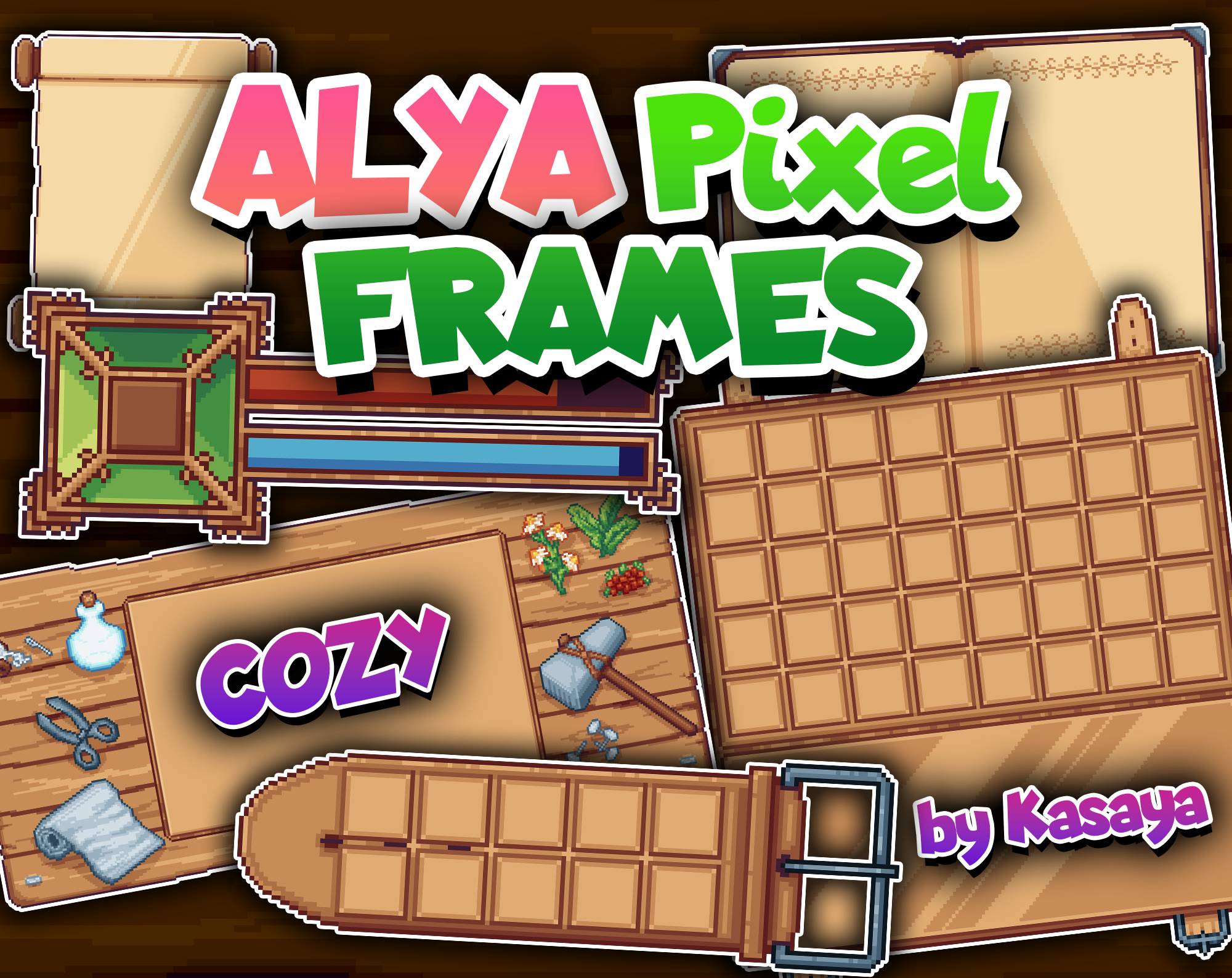 Alya Pixel Frames | COZY |Inventory | Shop | Crafting | Chat | Buttons ...