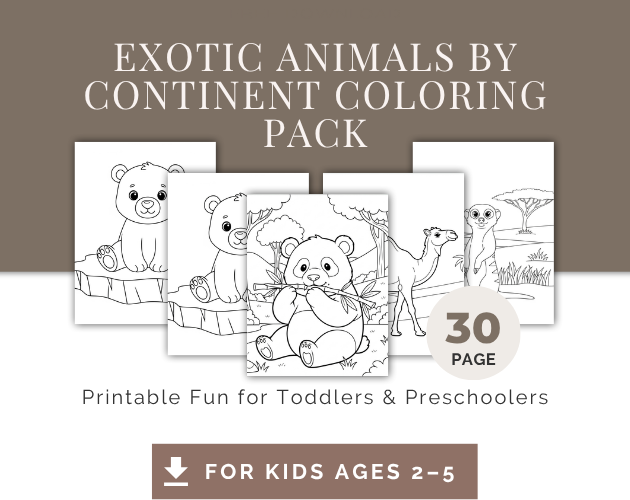 Exotic Animals by Continent Coloring Pack | Printable Fun for Toddlers ...