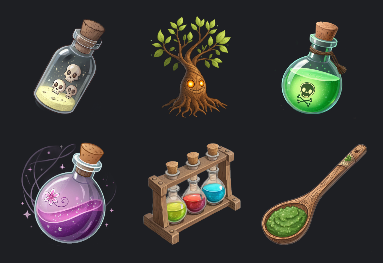 15 Fantasy Alchemy Icons – Ingredient & Tool Assets by The Higalina Vault