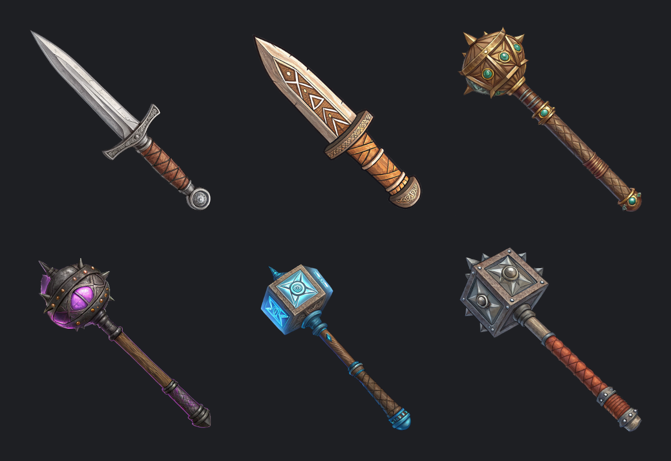 40 One-Handed Weapon Icons // Fantasy Style // PNG 512x512 by The ...