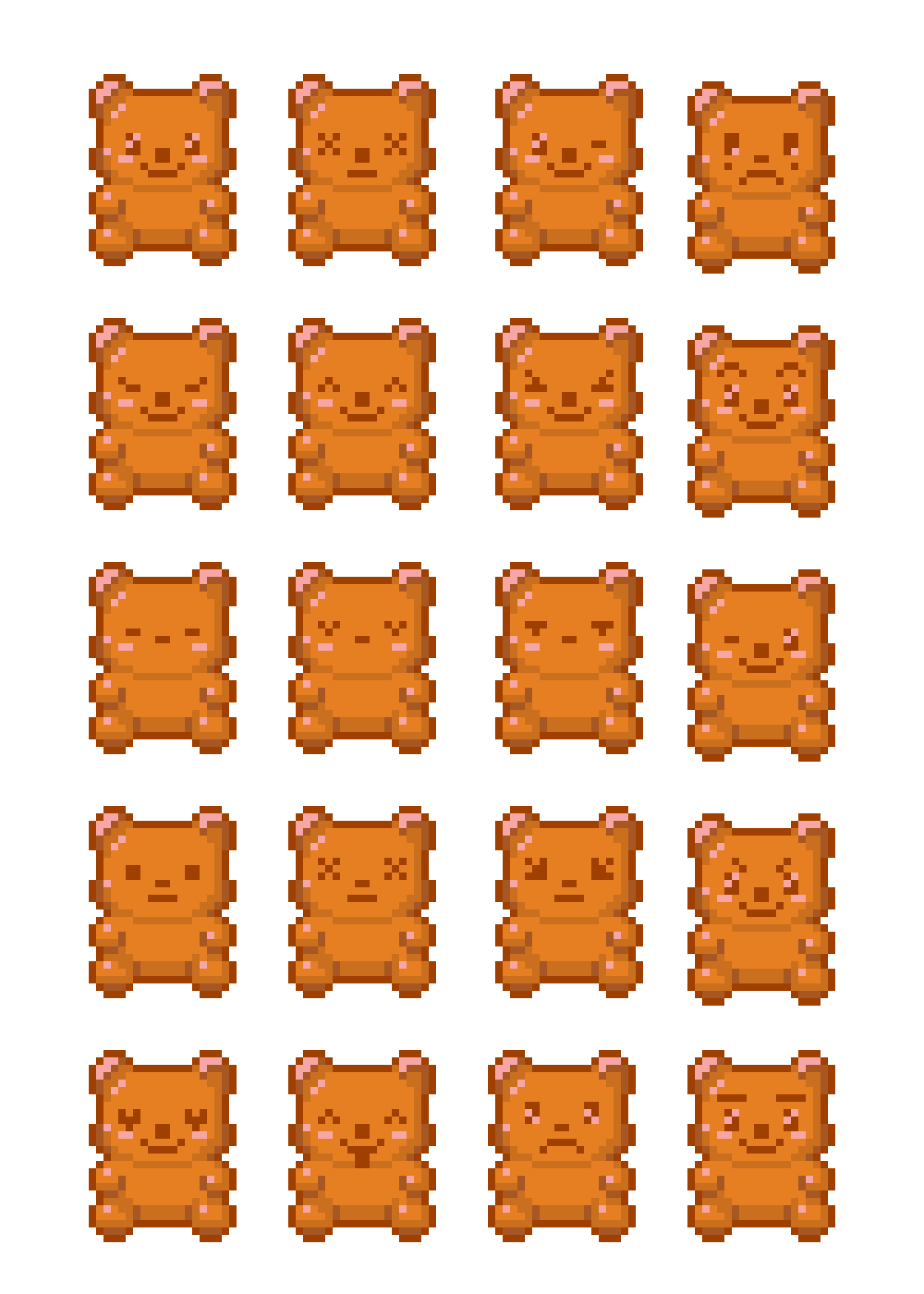 Modular Orange Gummy Bear Sprite Pack – 20 Faces × 4 Sizes + Breathing ...