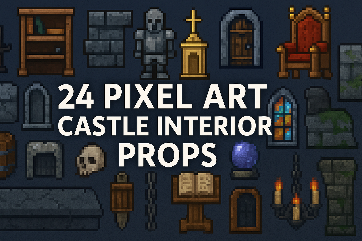 24 Pixel Art Castle Interior Props by Icarus Studios