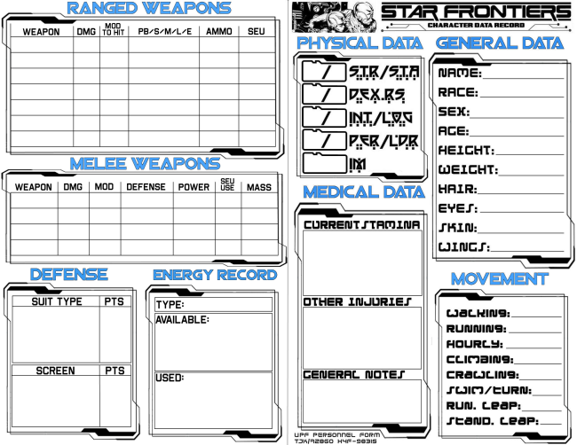 Star Frontiers RPG PC Sheet Booklet by kendric2000