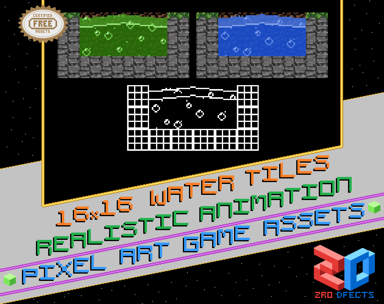 16x16 Water Tiles Animated Tileset 3 - Starter Pack by Zro Dfects