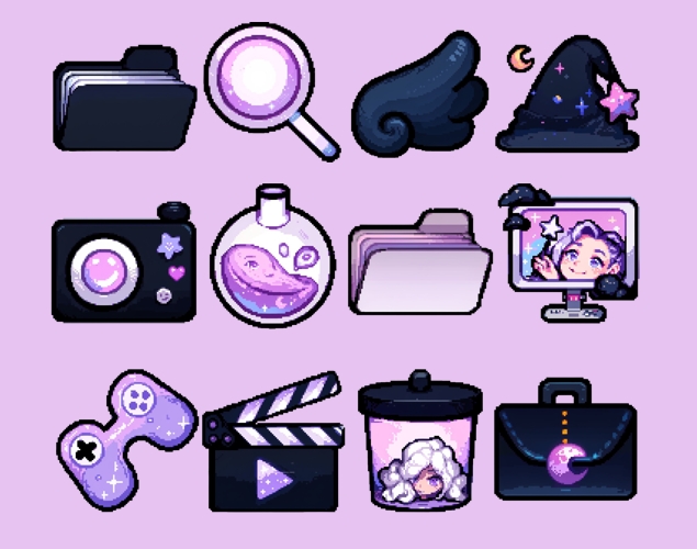 12 magic icons kit, pixel art by Rana