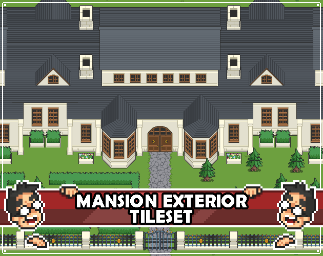 2D Pixel Art Mansion Exterior Tileset by Elthen's Pixel Art Shop