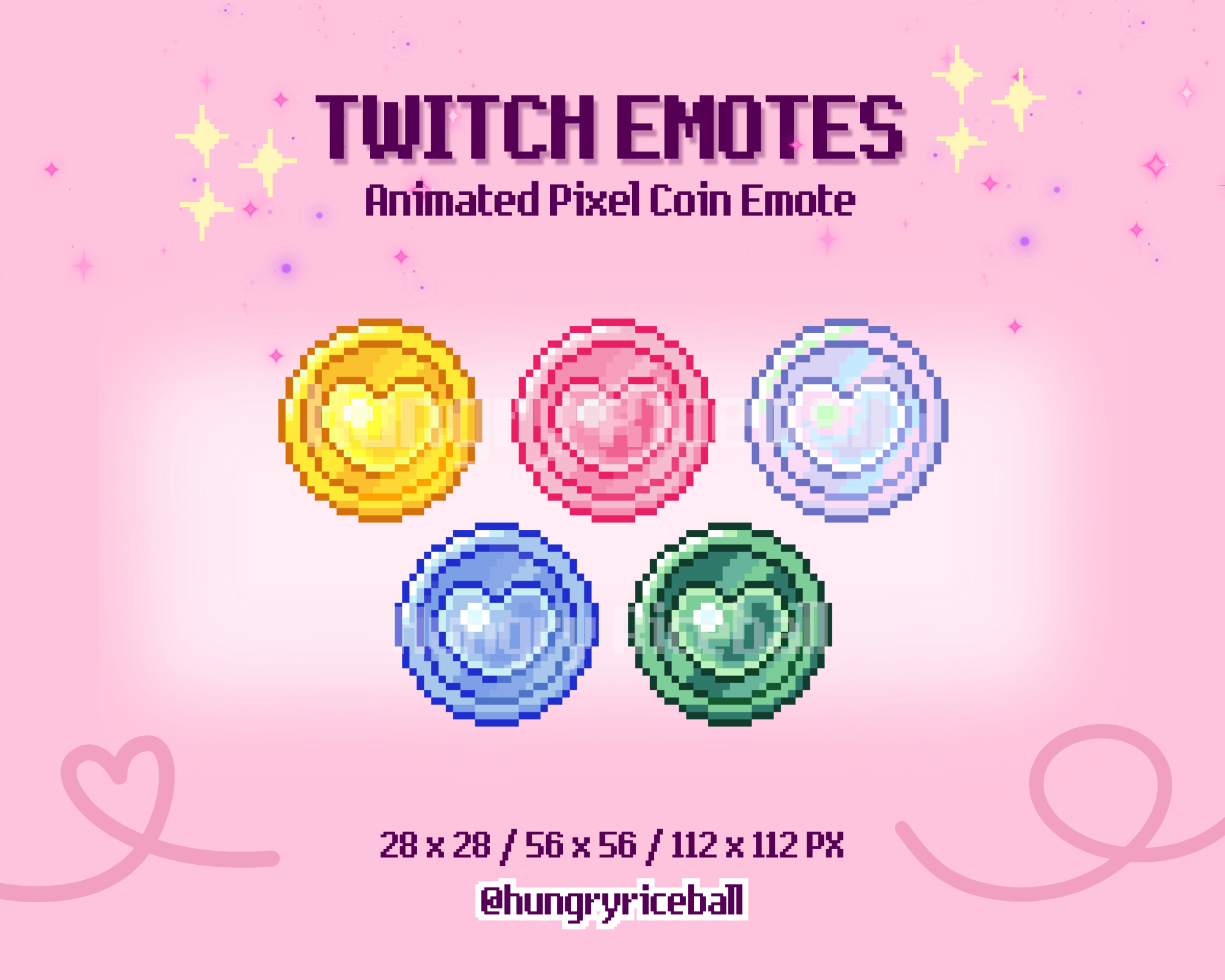 Sparkling Pixel Heart Coin Emotes / Channel Points Icon / Token for ...