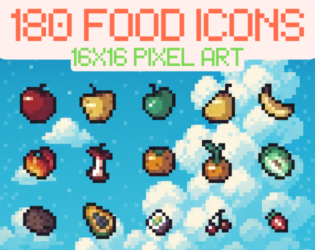 Pixel Art Food Icon Pack 16 x 16 by VilRink