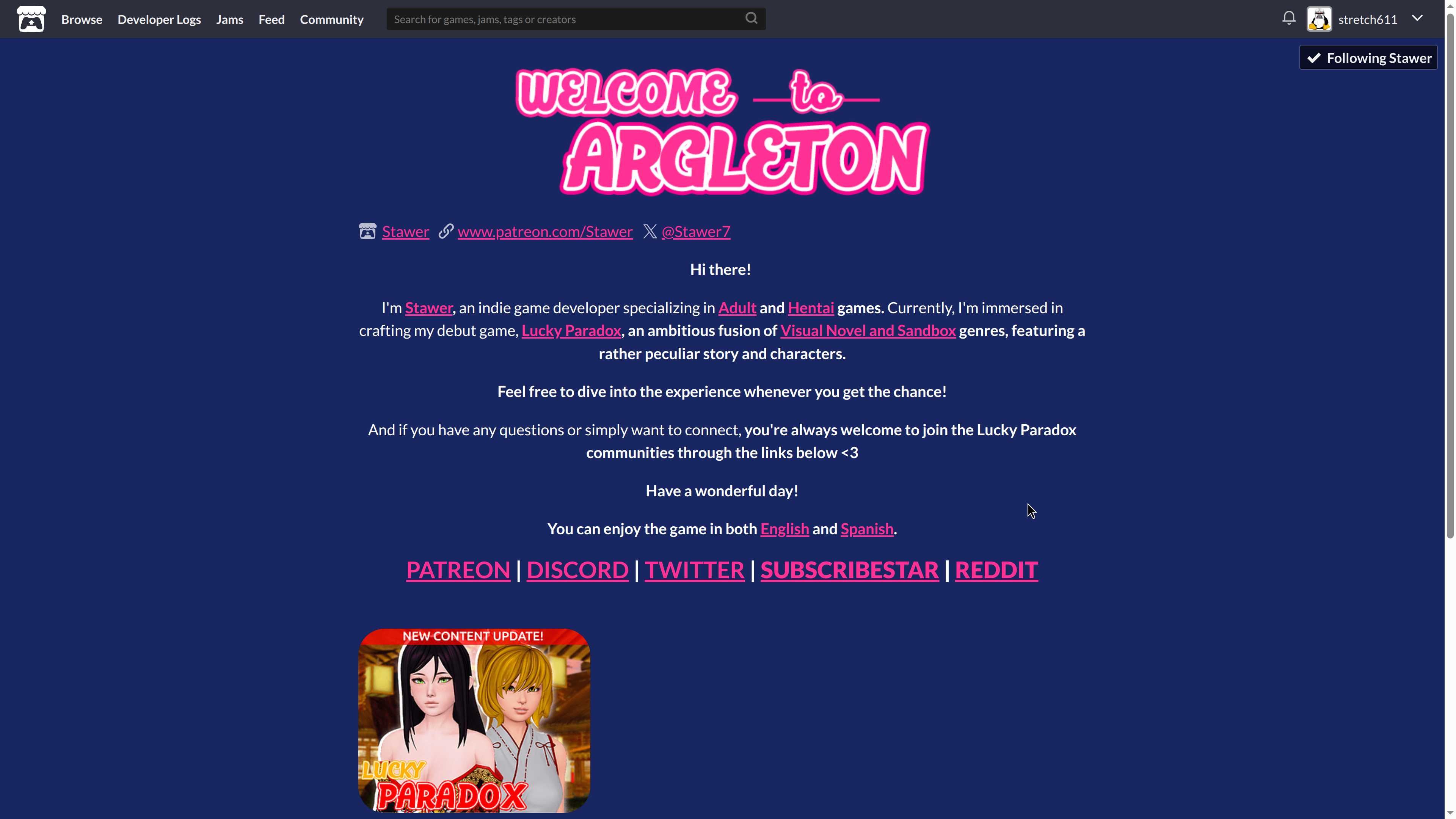 Important Update: Itch.io, Patreon, and The Game's Future - Lucky Paradox (NSFW 18+) by Stawer