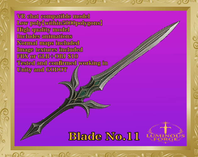 3D Sword Model (FBX+OBJ)No.11 | Animated | Game, VR, and VFX Ready by ...