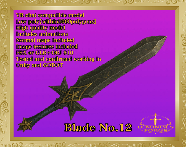 3D Sword Model (FBX+OBJ)No.12 | Animated | Game, VR, and VFX Ready by ...