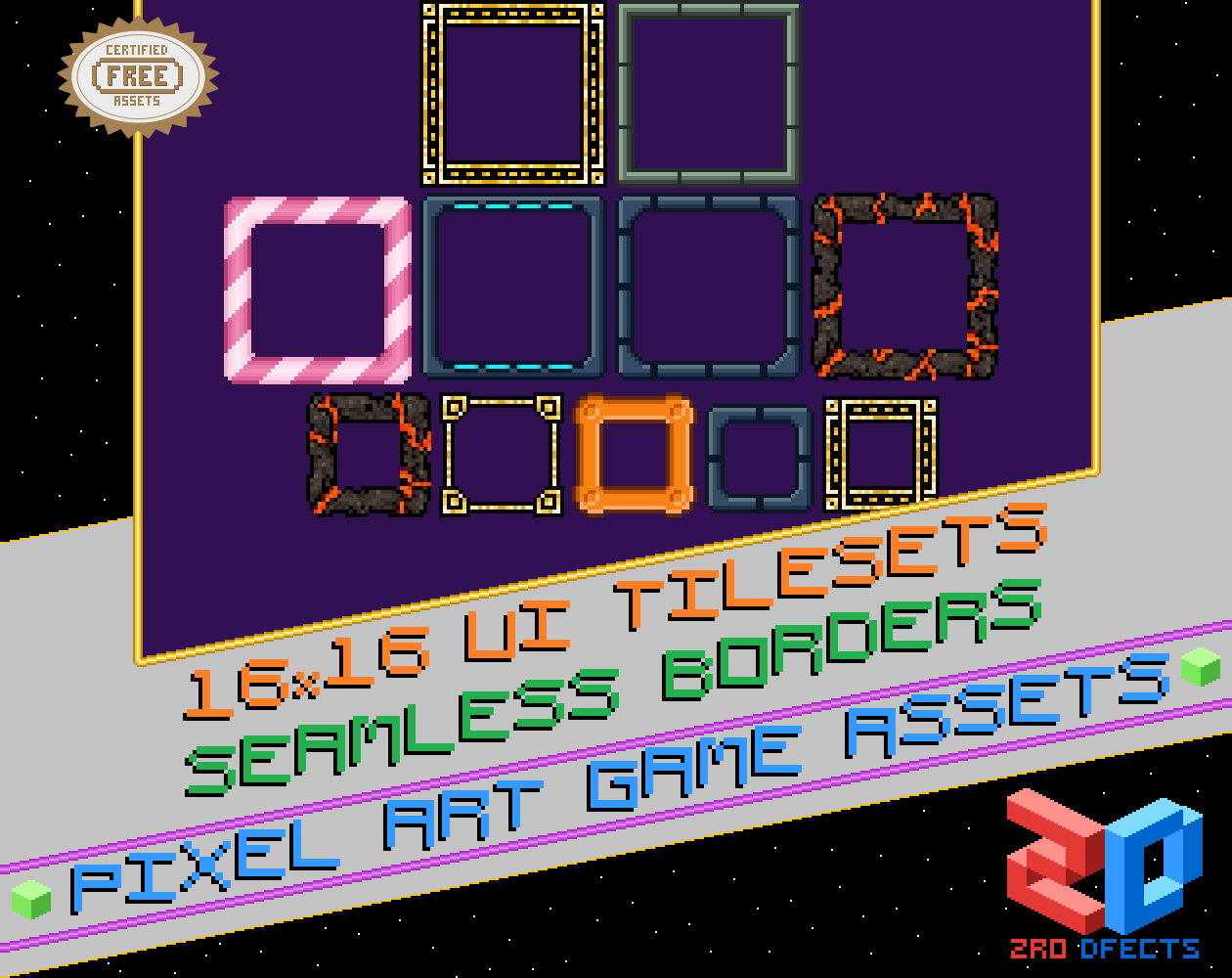 16x16 UI Border Seamless Tile Sets (Asset Pack) by Zro Dfects