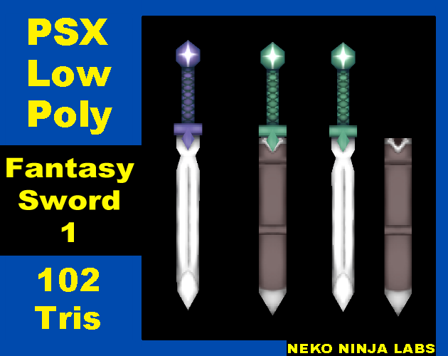 PSX Low Poly Fantasy Sword 1 - Game Ready by Neko Ninja Labs