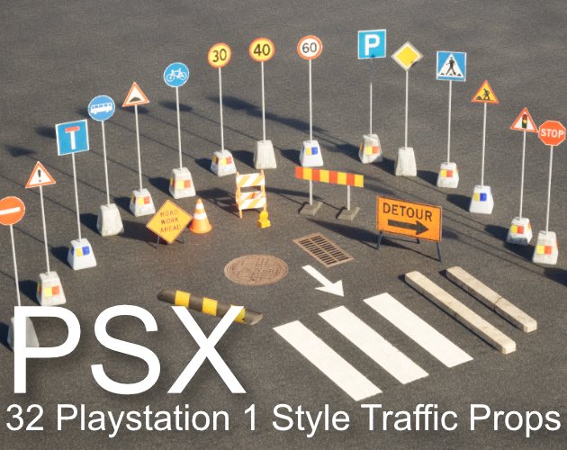 PSX/PS1 Style Traffic Props Pack by lostinputgames