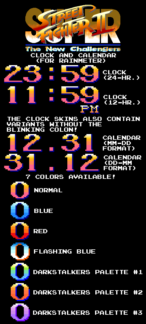 (For Rainmeter) Super SFII Clock and Calendar by TheWolfBunny64