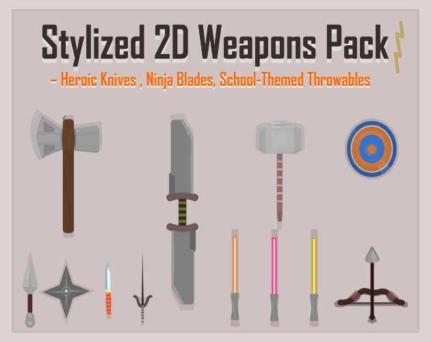 Stylized 2D Weapons Pack – Heroic Knives , Ninja Blades, School-Themed ...