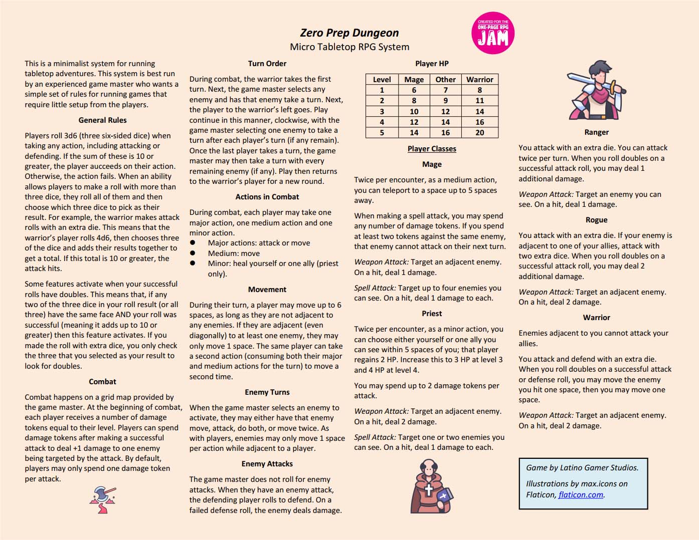 Zero Prep Dungeon by latinogamer for One-Page RPG Jam 2025 - itch.io