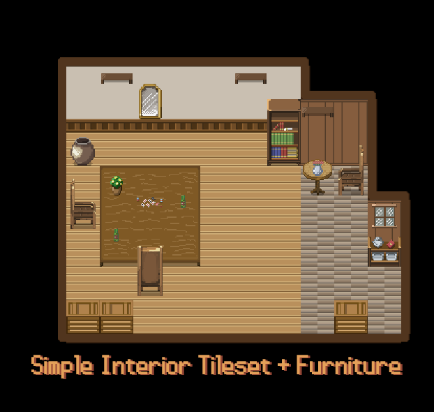 Simple Interior Tileset + furniture (32x32 pack) by Doppelmulti