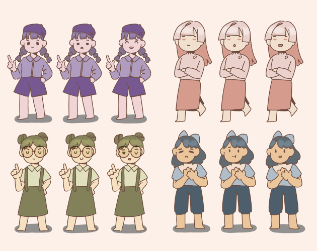 Free characters sprites 6 cute characters by Pilvi_fawn