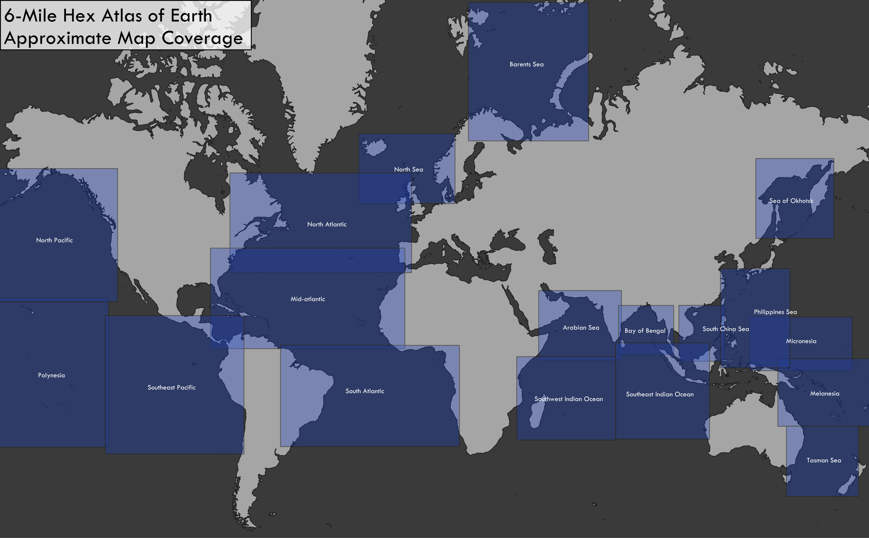 6-mile ocean maps added - 6-mile Hex Atlas of Earth by idraluna-archives