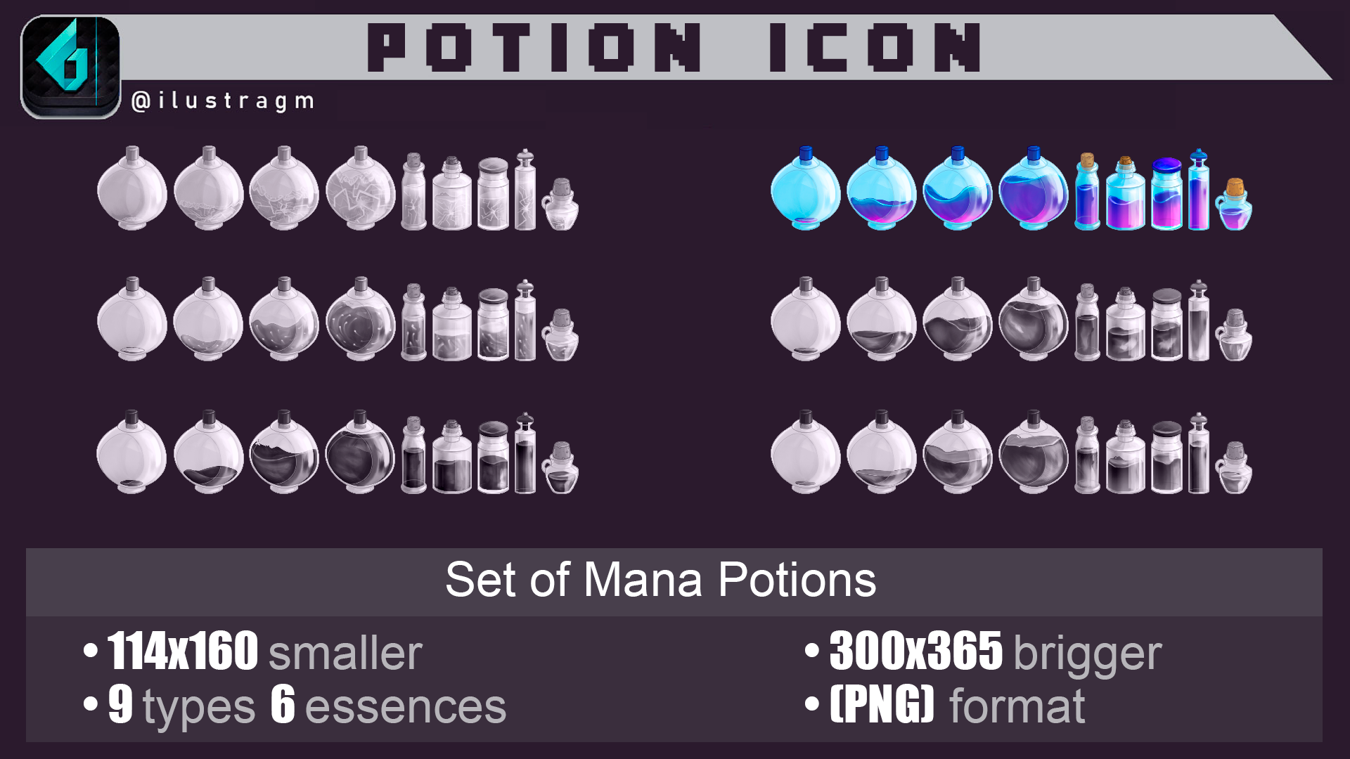Set of Mana Potions Icon by Giacomo Magalhães - GM ilustra