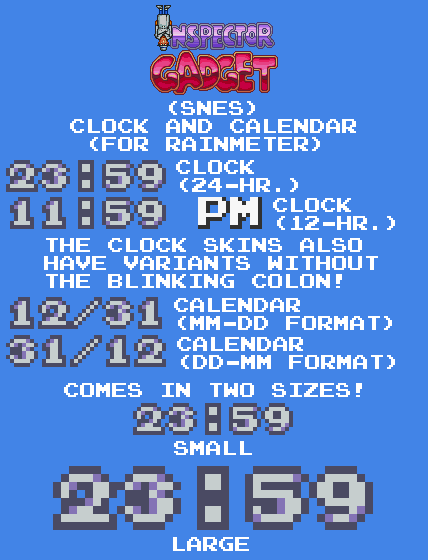 (For Rainmeter) Inspector Gadget (SNES) Clock and Calendar by ...