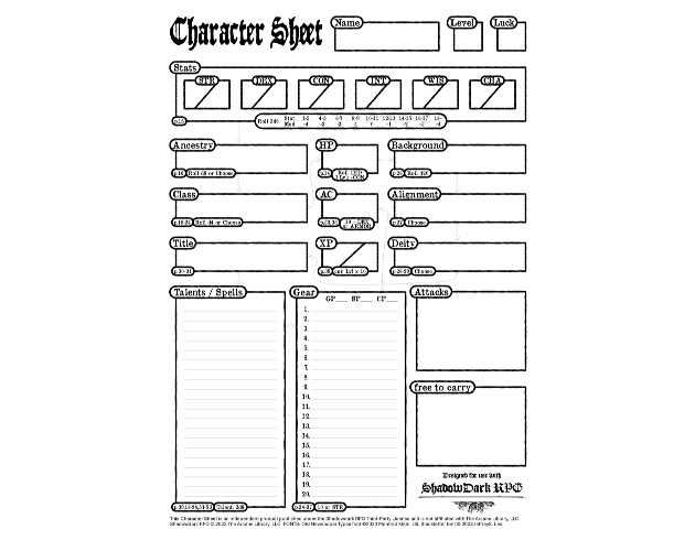 Character Sheet for Shadowdark RPG by muunleit