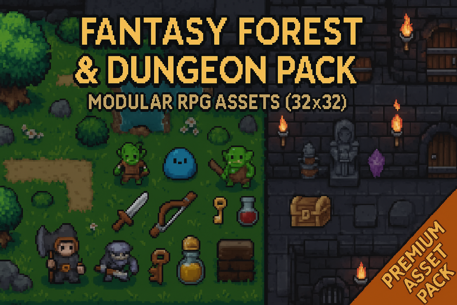 Fantasy Forest & Dungeon Tileset Pack – Modular RPG Assets (32x32) by ...