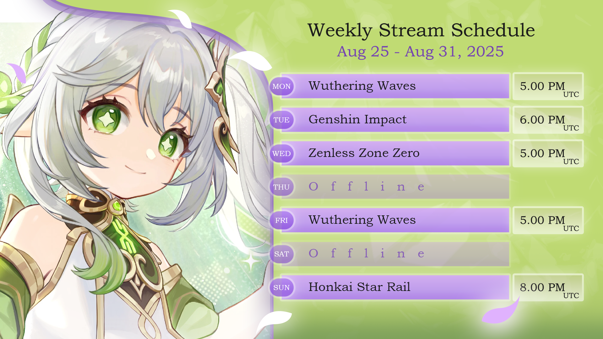 Pastel Green Vtuber Stream Schedule by acmgame