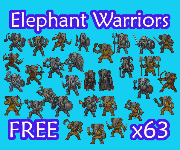 Elephant Warrior Furry Pixel Art Pack - FREE - 63 Assets by DokiStarDoki
